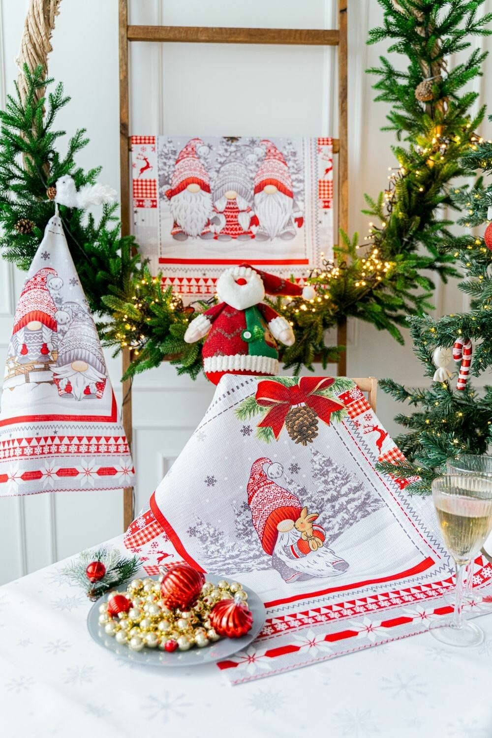 Набор кухонных полотенец Гномики, 48*60 см, 3 шт, Хлопок, Вафельное