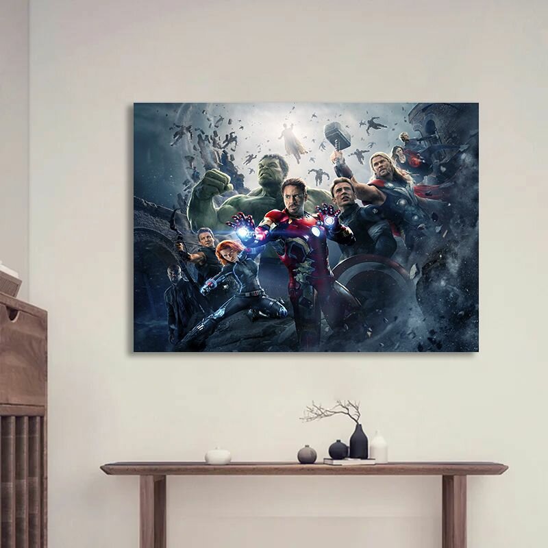 Картина "Мстители", на подрамнике, на холсте, дерево, супергерои вер. 10