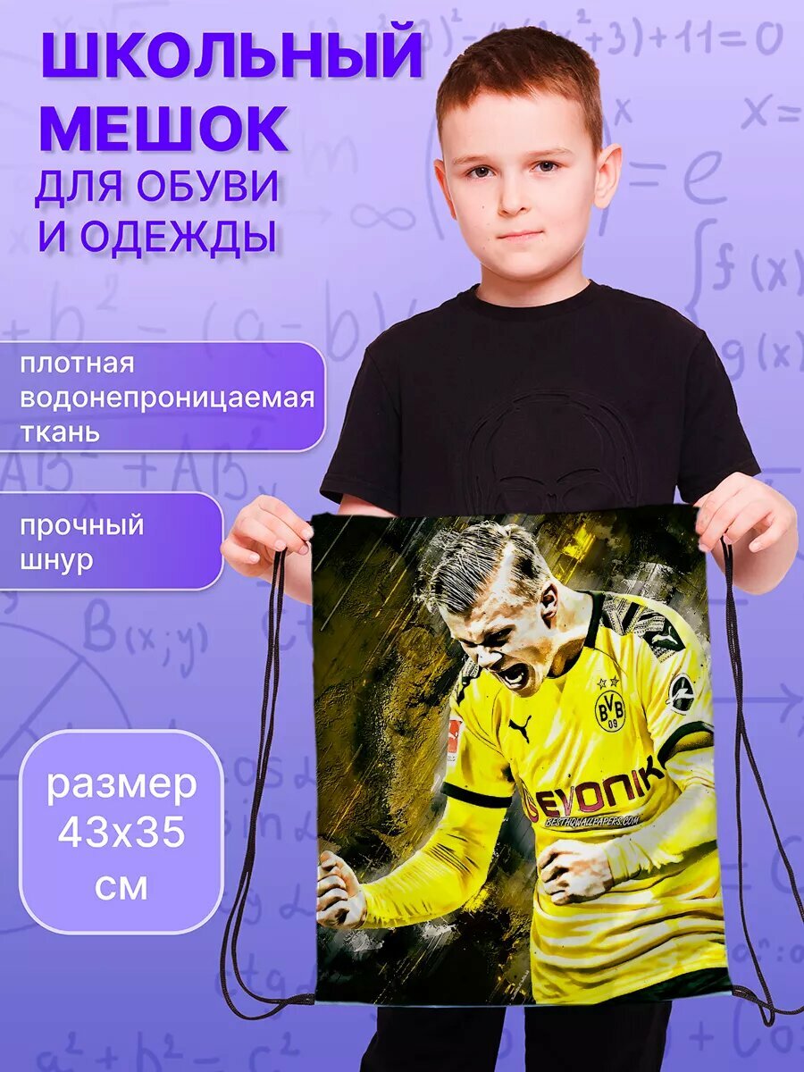 Мешок для сменной обуви в школу большой водоотталкивающий Эрлинг Хааланд для мальчиков