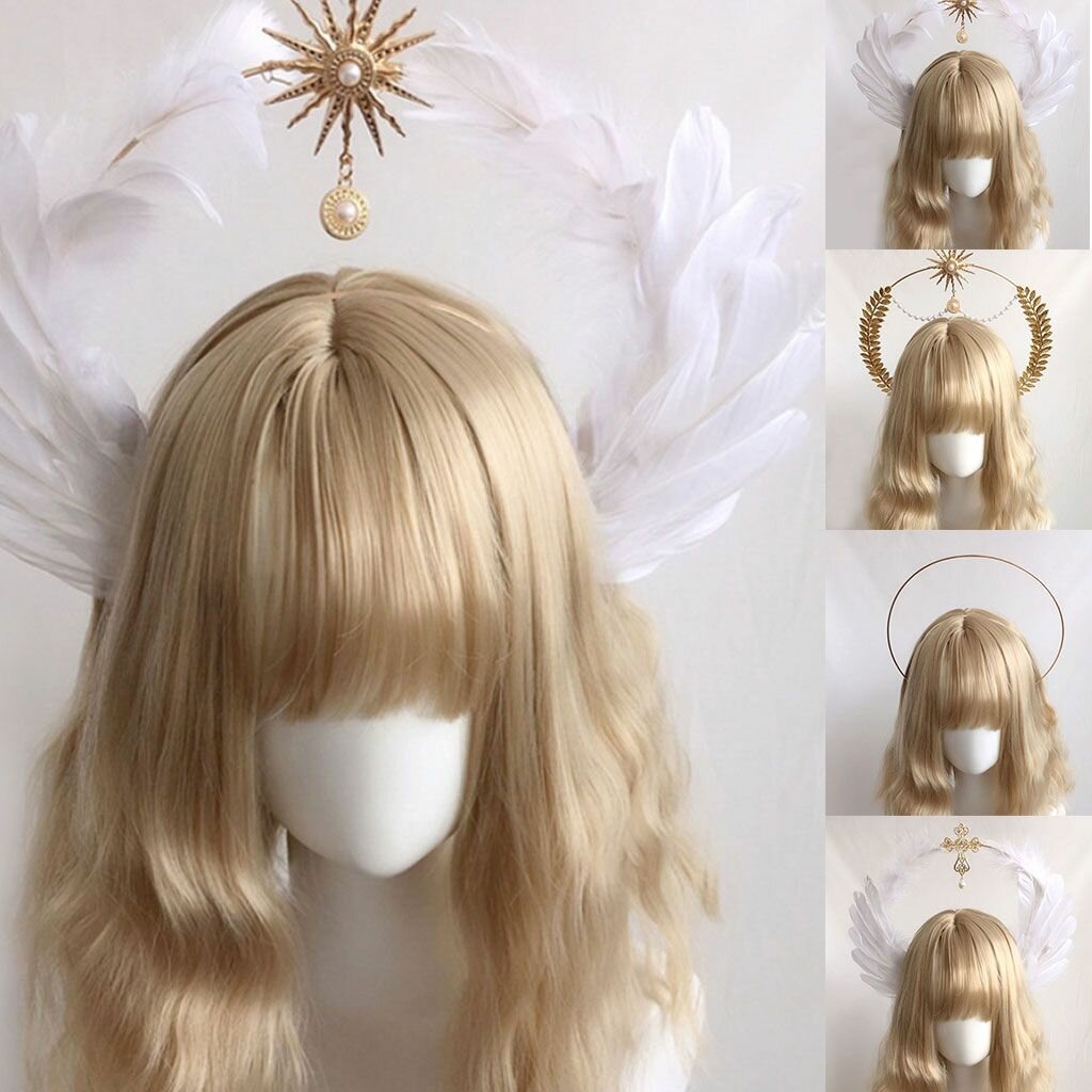 Повязка На голову С Ореолом Мадонны Лолиты-Крылья Ангела Из Перьев