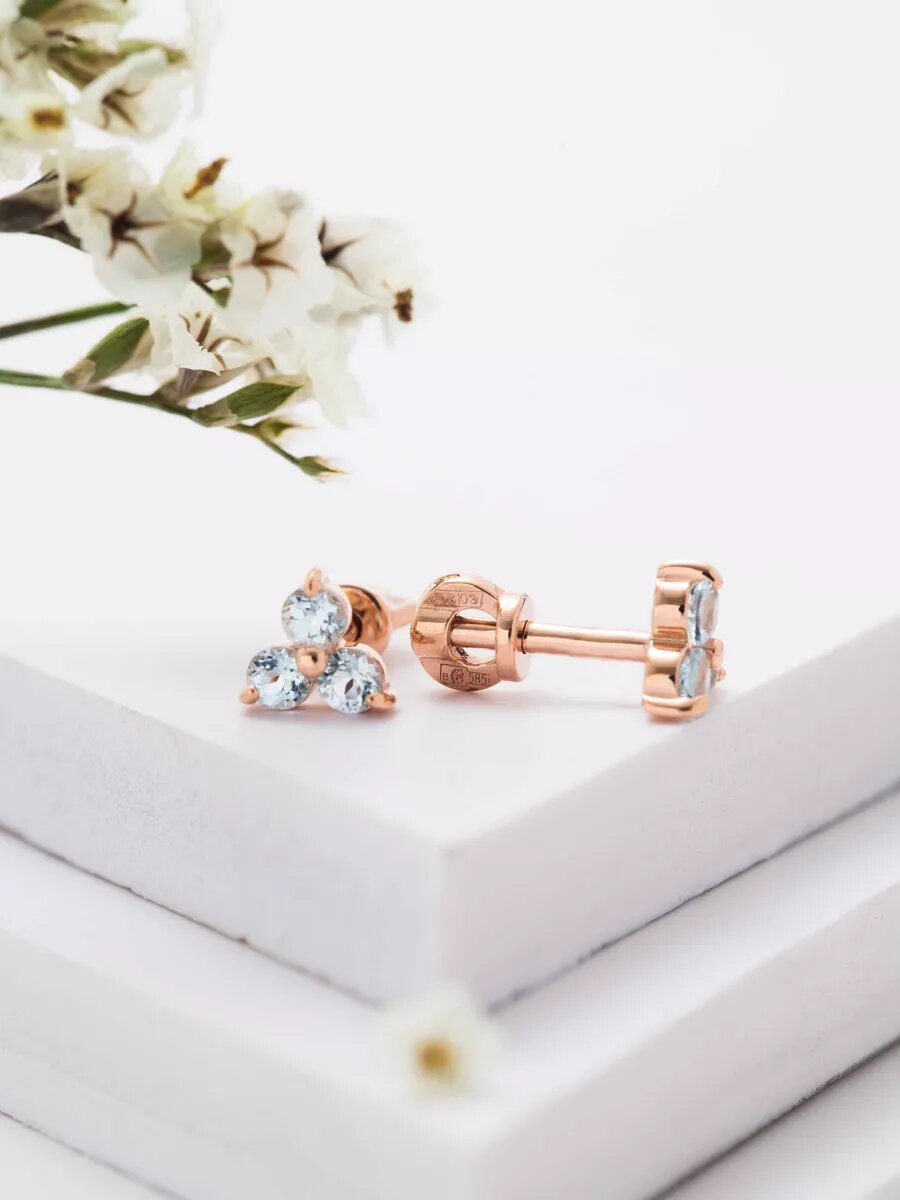 Серьги пусеты Mona Lisa, красное золото, 585 проба