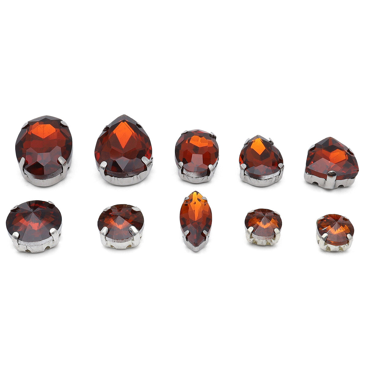 Стразы в цапах под серебро, 10 шт, хрустальные, разных форм, янтарные, Astra&Craft