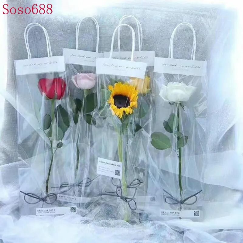 Прозрачная сумка для свежих цветов, подарочная упаковка для букетов, удобная цветочная упаковка для роз и композиций, прочная пленка с ручками