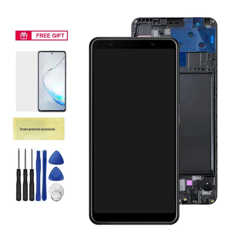 Качество AAA + A750 TFT-дисплей для Samsung A7 2018, дисплей SM-A750F A750F, экран с рамкой, замена дигитайзера сенсорного экрана Black With Frame