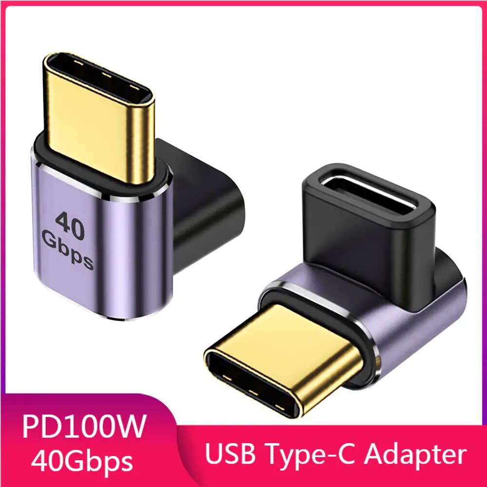 Адаптер USB C 90 градусов USB-C удлинитель под прямым углом 40 Гбит/с PD 100 Вт быстрая зарядка для Steam Deck Switch ноутбук MacBook планшет