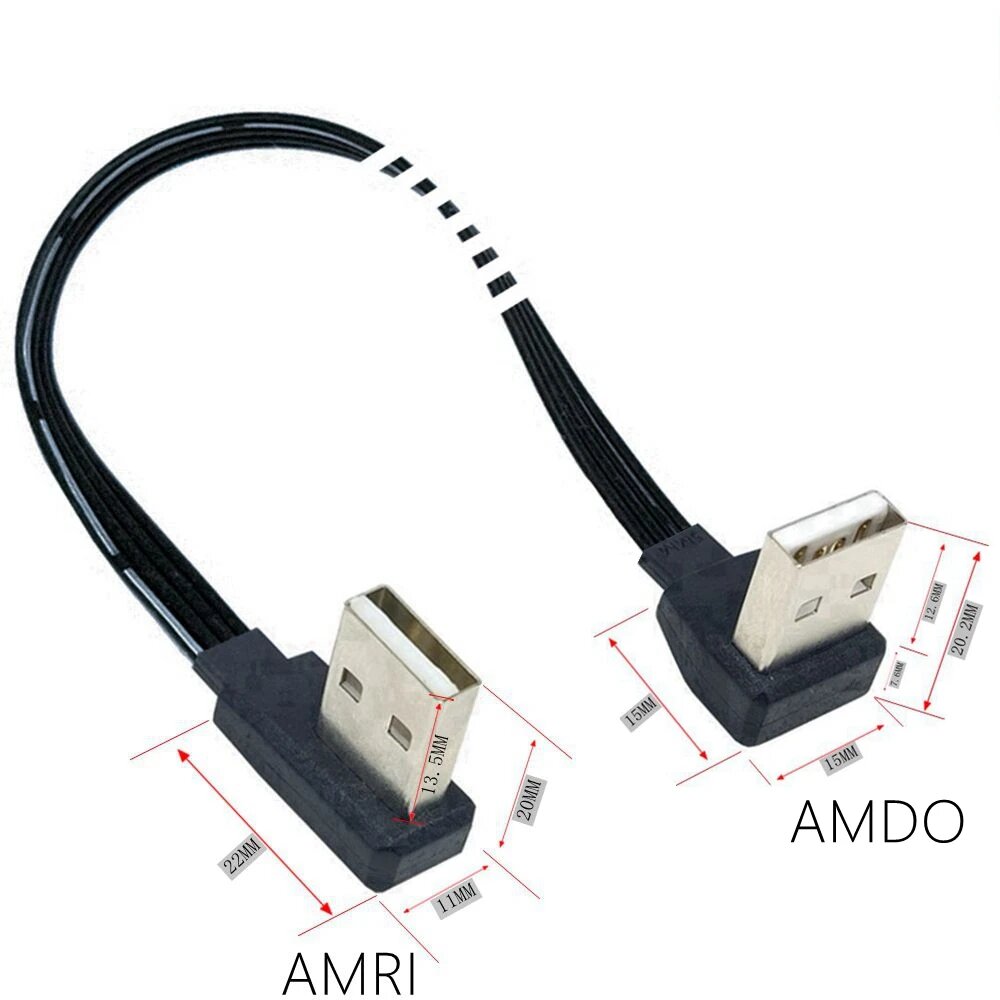 Мягкий кабель USB-USB с разъемом «папа», короткий штекер 0,1 м, 0,2 м, 0,3 м, 0,5 м, 1 м, правый угол 90 градусов, штекер типа А 30CM, AMDO-AMRI