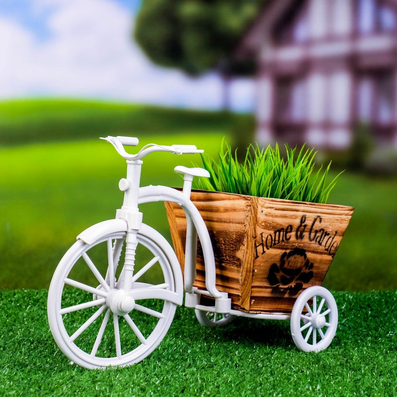 Фигурное кашпо для цветов "Велосипед Home & Garden", 26 12 18 см, дерево, пластик, белое, 5 шт