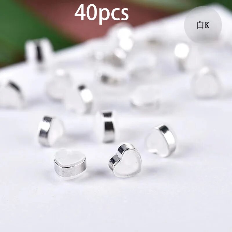 Сердечные серебряные заглушки для ушей, 40шт, Родий