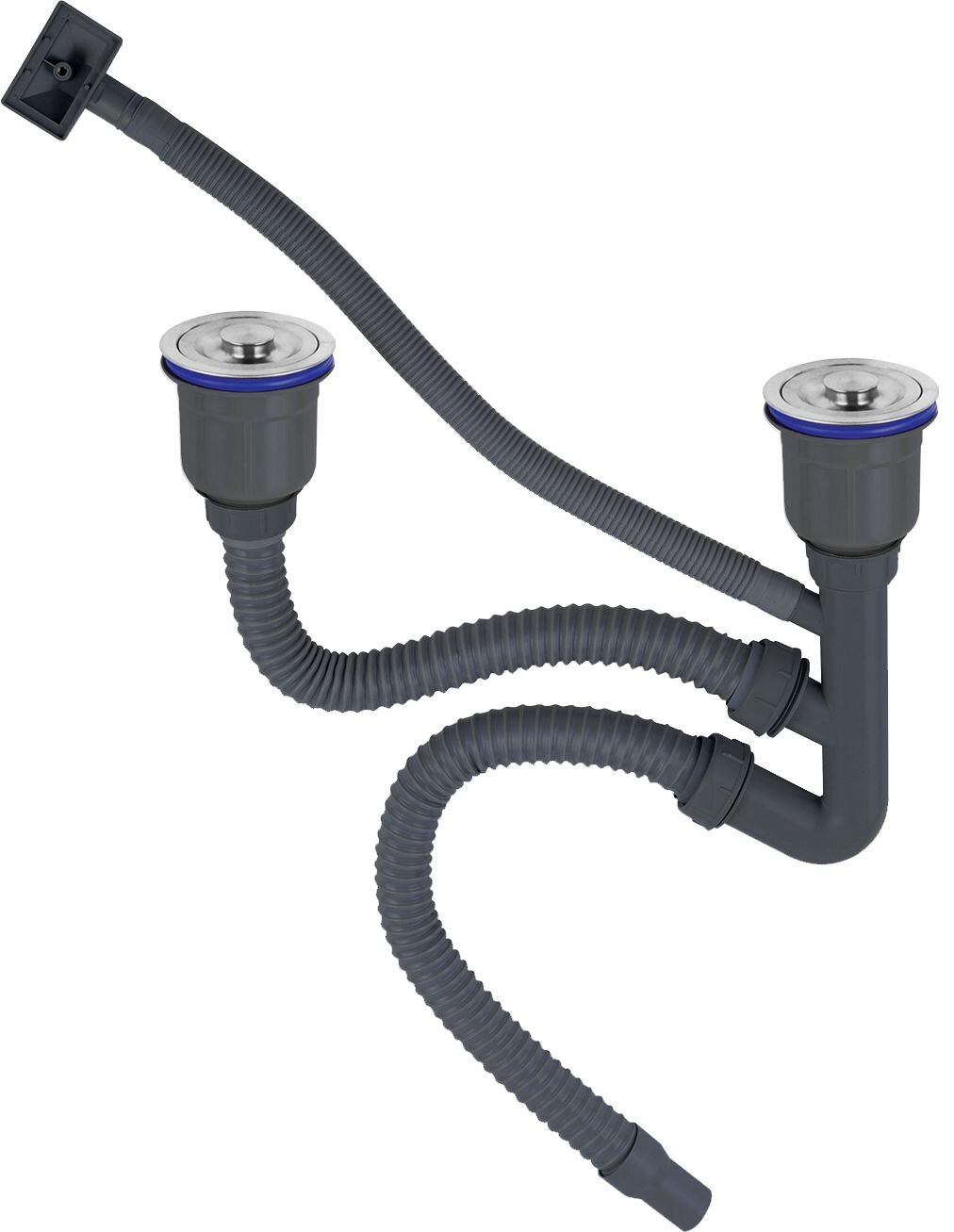 Сифон для кухонной мойки Diadonna D10-2 из нержавеющей стали, сифон двойной, сатин