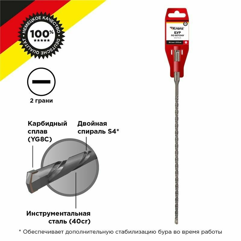 Бур по бетону 6x310x250мм SDS PLUS KRANZ