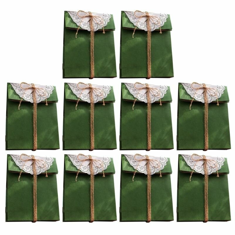 1 упаковка из 10 штук, рождественский плоский подарочный пакет из воловьей кожи-зеленый-средний