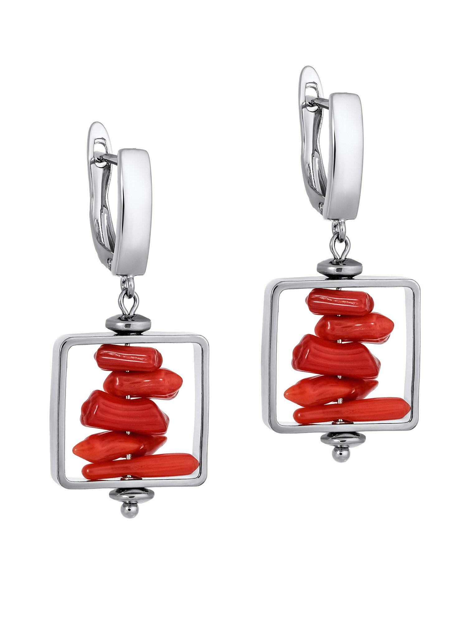 Серьги с подвесками, двусторонние, коралл