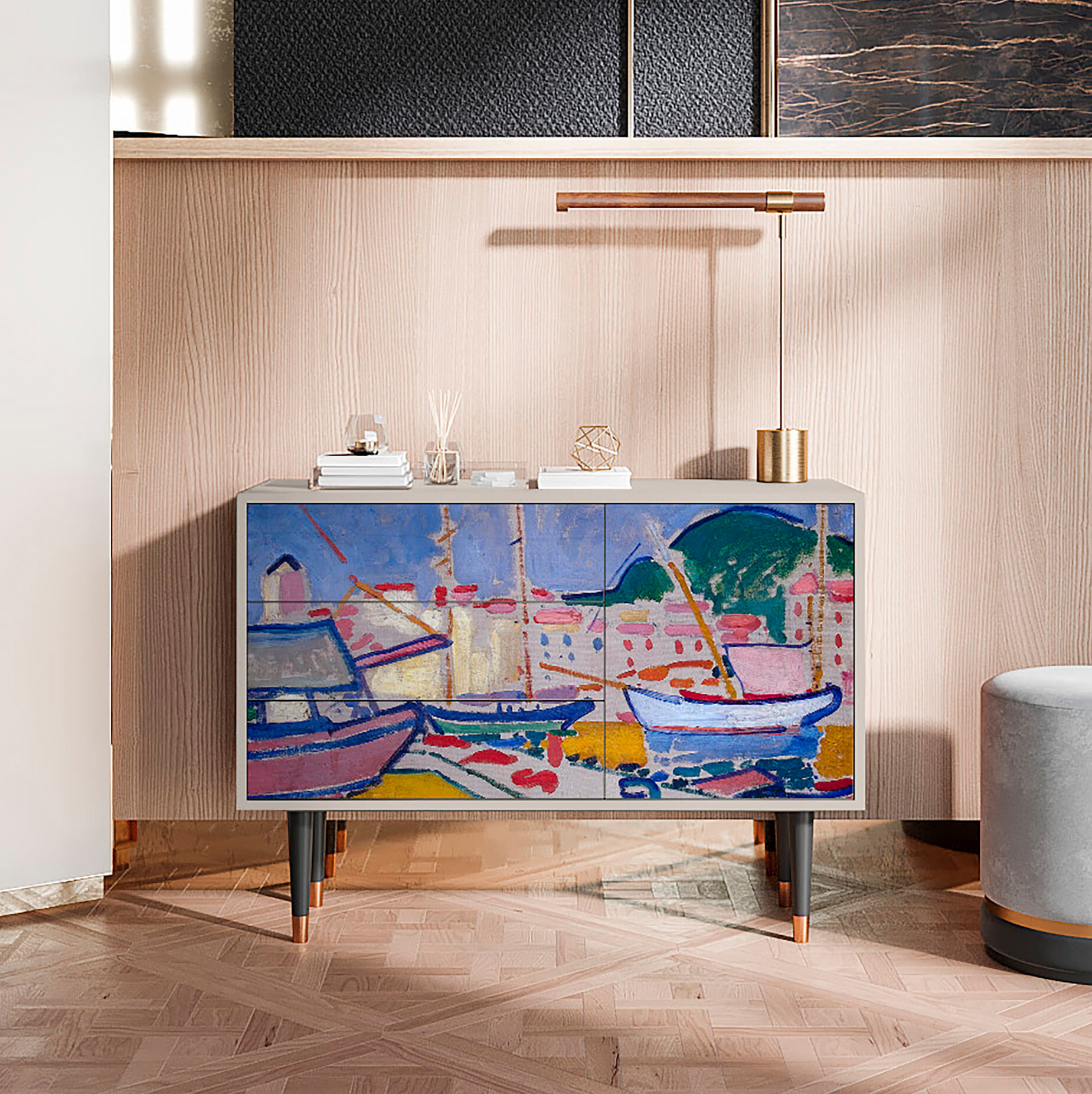 Комод - STORYZ - S3 The Port of Collioure by Andre Derain , Размер - 115 x 84 x 41 см, Цвет корпуса - , Сатин