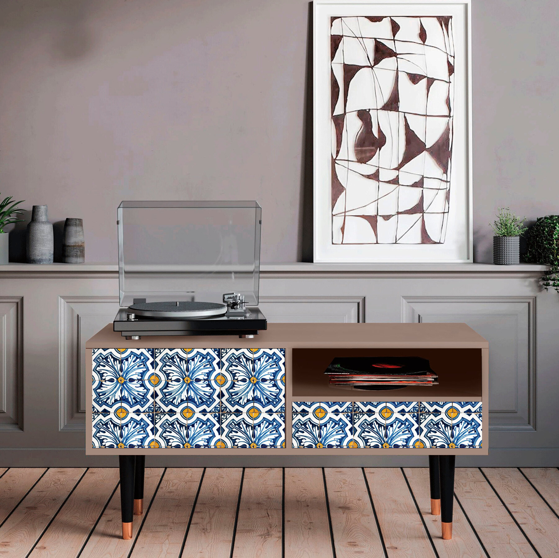 ТВ-Тумба - STORYZ - T3 Lovely Cornflowers, Размер - 115 x 59 x 48 см, Цвет корпуса - , Бежевый
