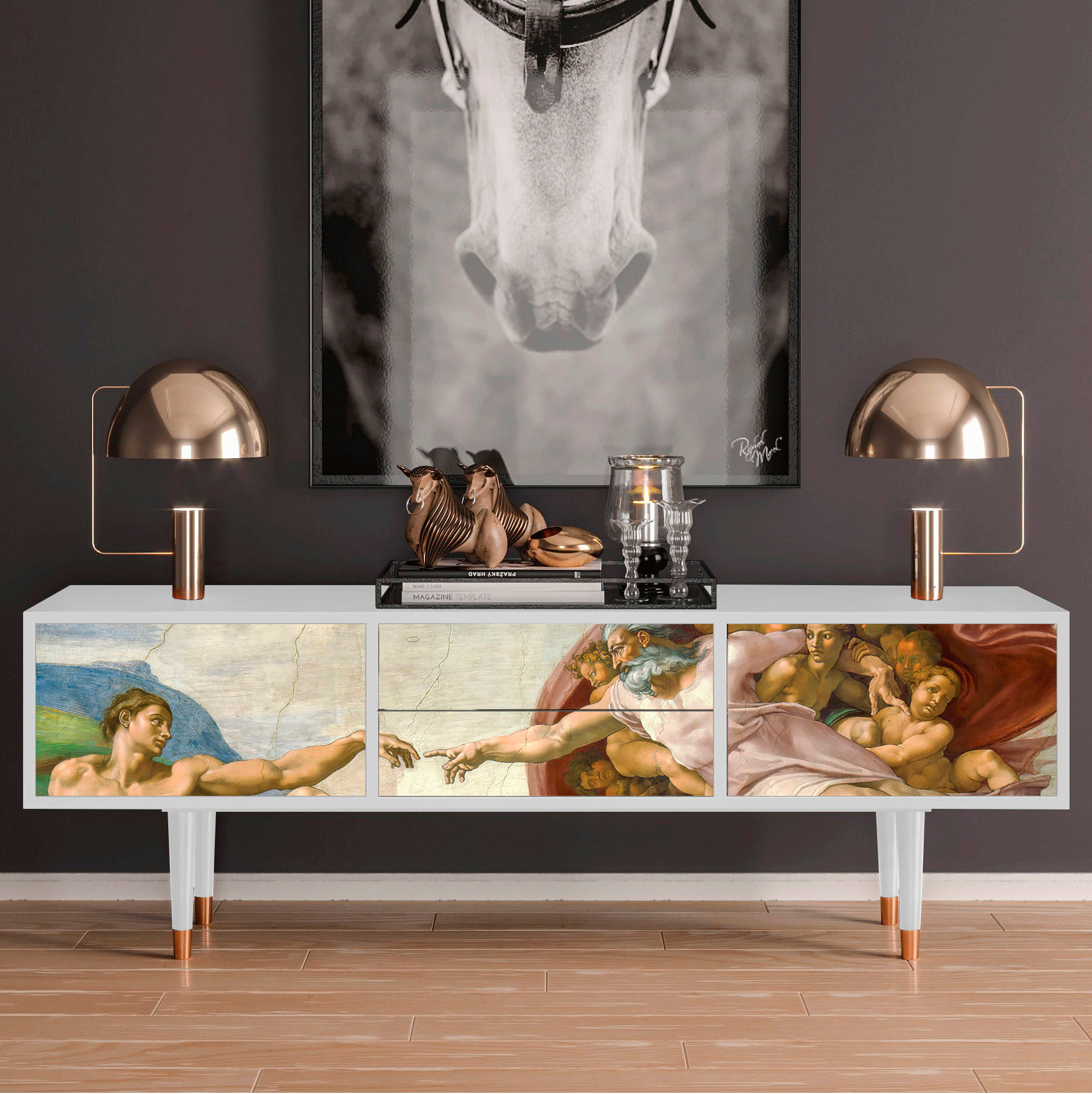 ТВ-Тумба - STORYZ - T4 The Creation of Adam by Michelangelo, Размер - 170 x 59 x 48 см, Цвет корпуса - , Белый