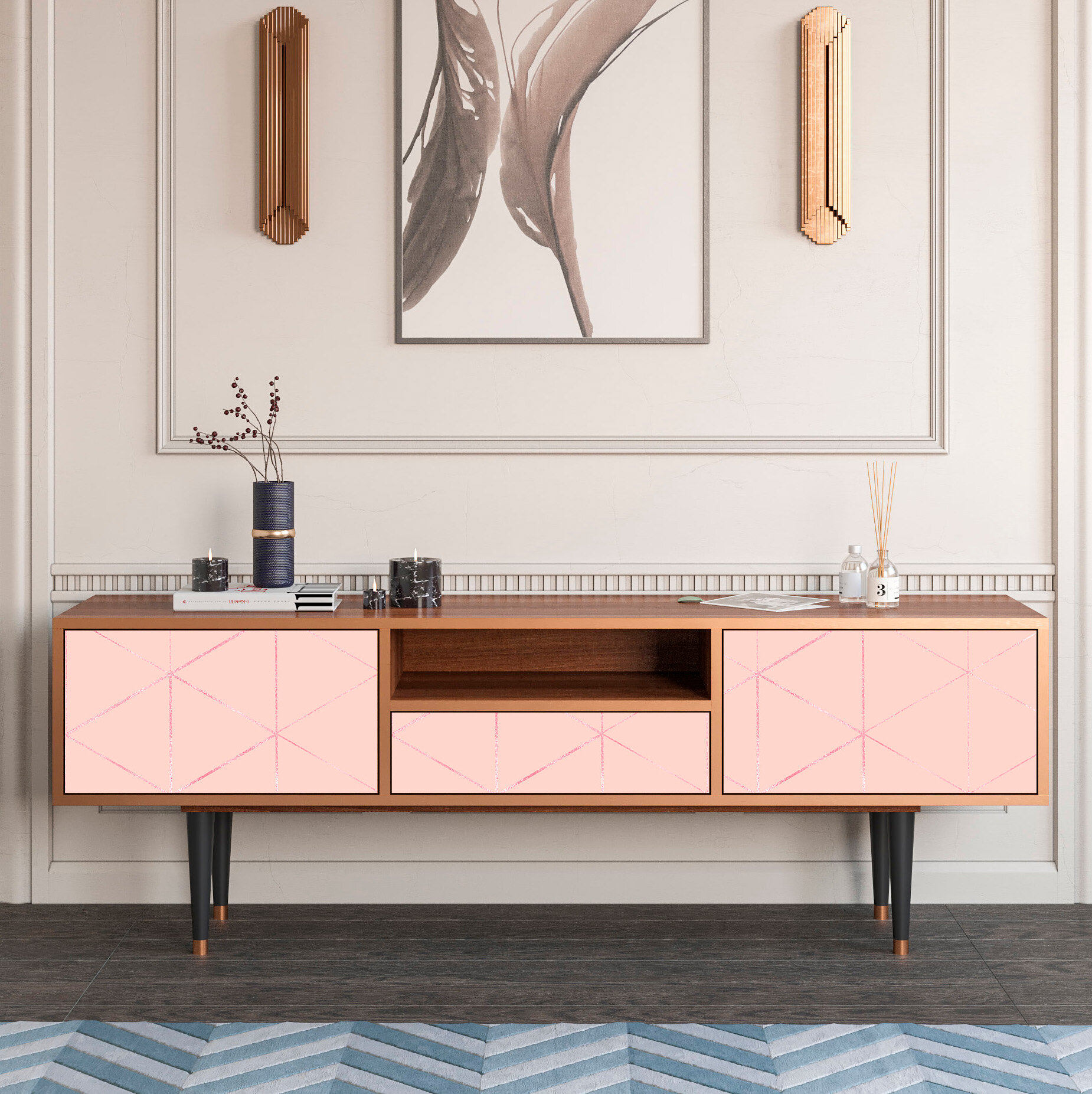 ТВ-Тумба - STORYZ - T6 Rose Quartz, Размер - 170 x 69 x 41 см, Цвет корпуса - , Орех