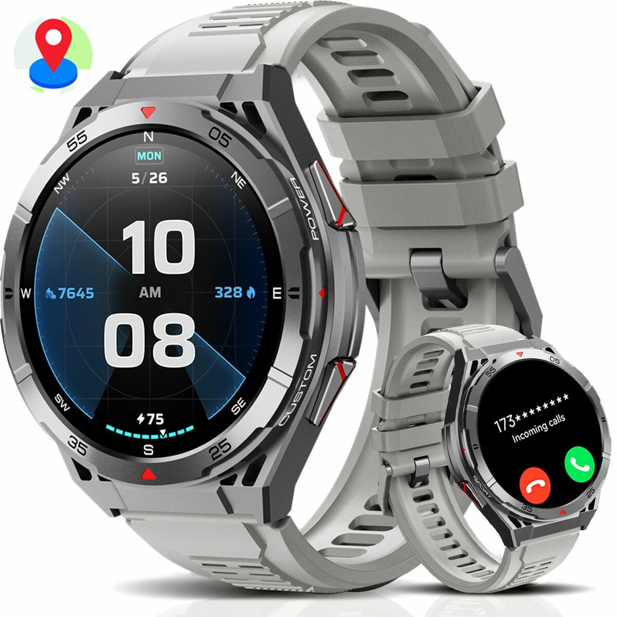 Умные часы для спорта с GPS-трекером, водонепроницаемые (плавание), Bluetooth-звонки, компас, высотомер, Спортивные для активного отдыха