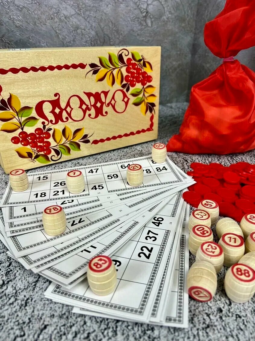 Русское Лото роспись "Рябинка" в деревянном боксе