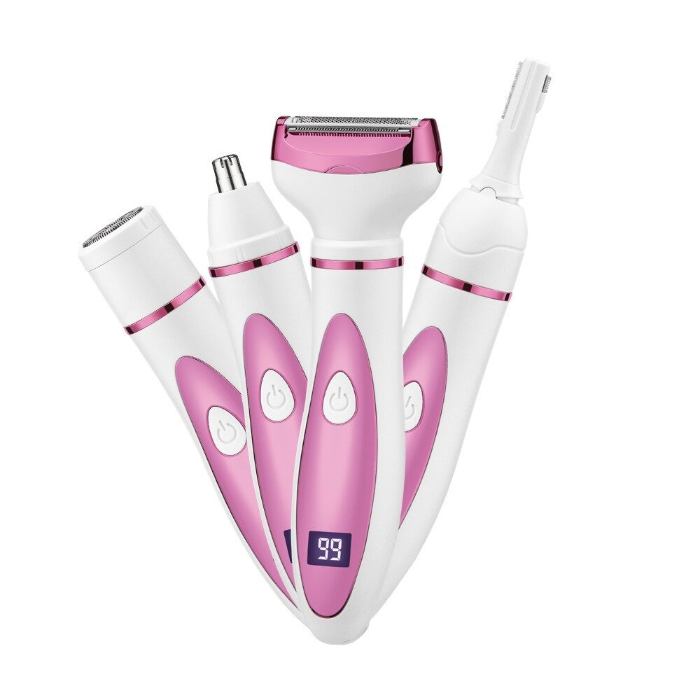 Эпилятор женский 4в1 триммер для тела, бровей, лица и носа с насадками, электробритва, для чувствительной кожи