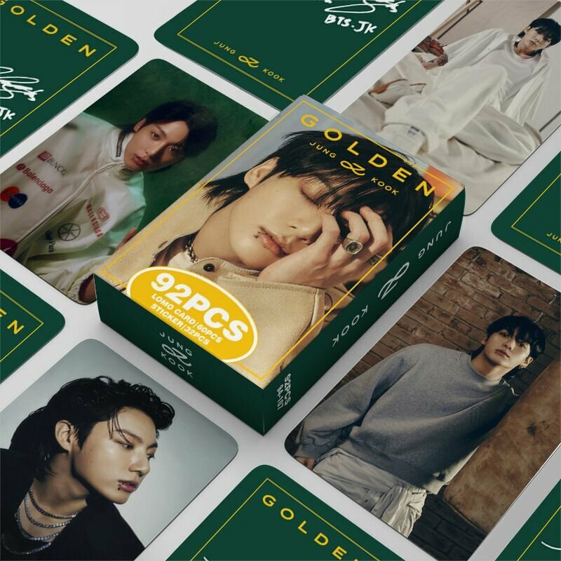 KPOP BTS SOLO JUNGKOOK фотокарточки, GOLDEN коллекционные LOMO карты 92 шт в коробке, 60 карт + 32 наклейки, двусторонняя печать 8,5 x 5,5 см