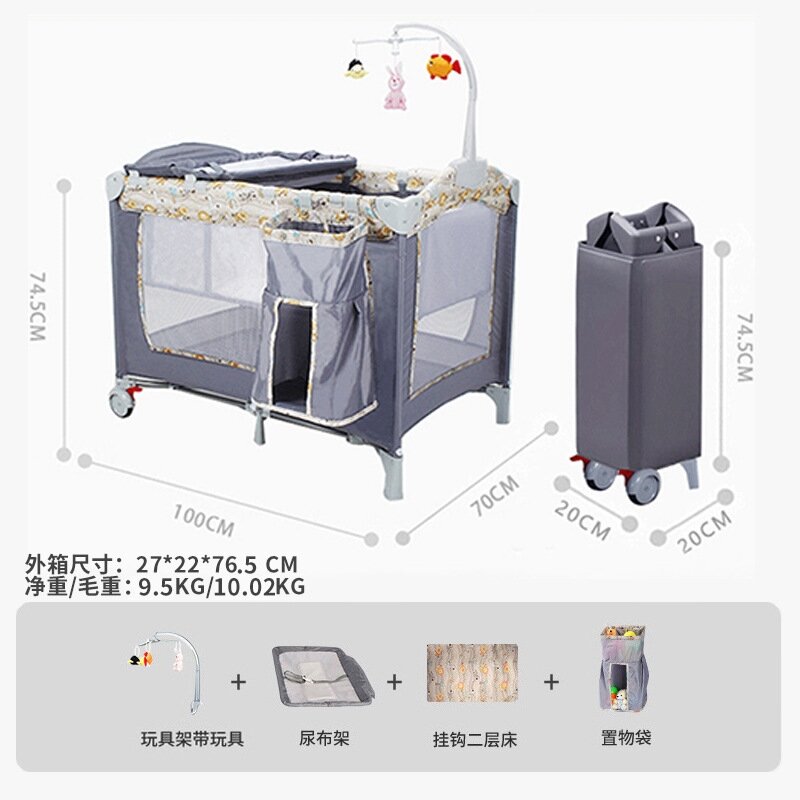 Многофункциональная детская раскладушка свернута в передвижной игровой стол с пеленками