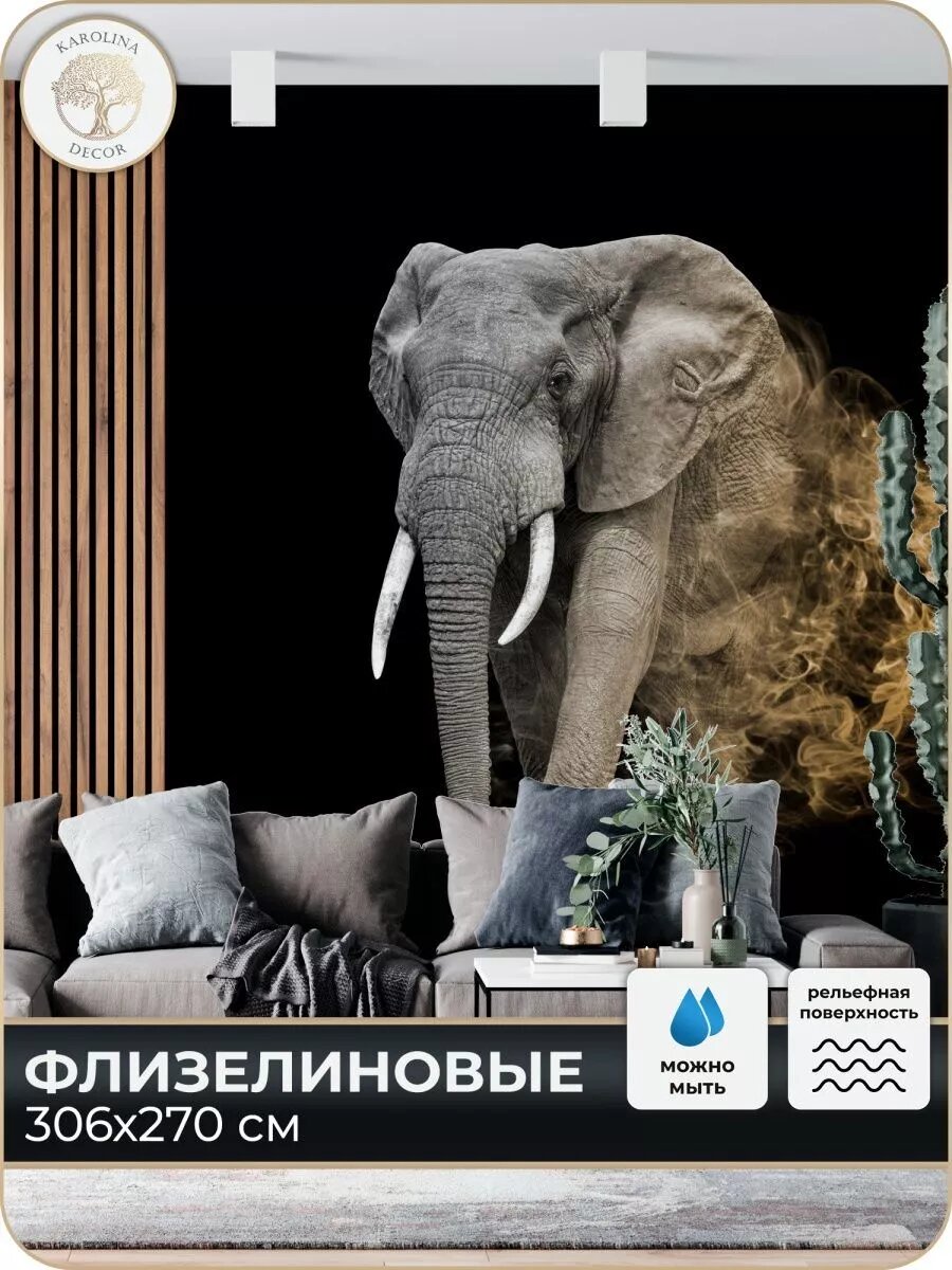 Фотообои Слон для зала в детскую в спальню на кухню 300х270