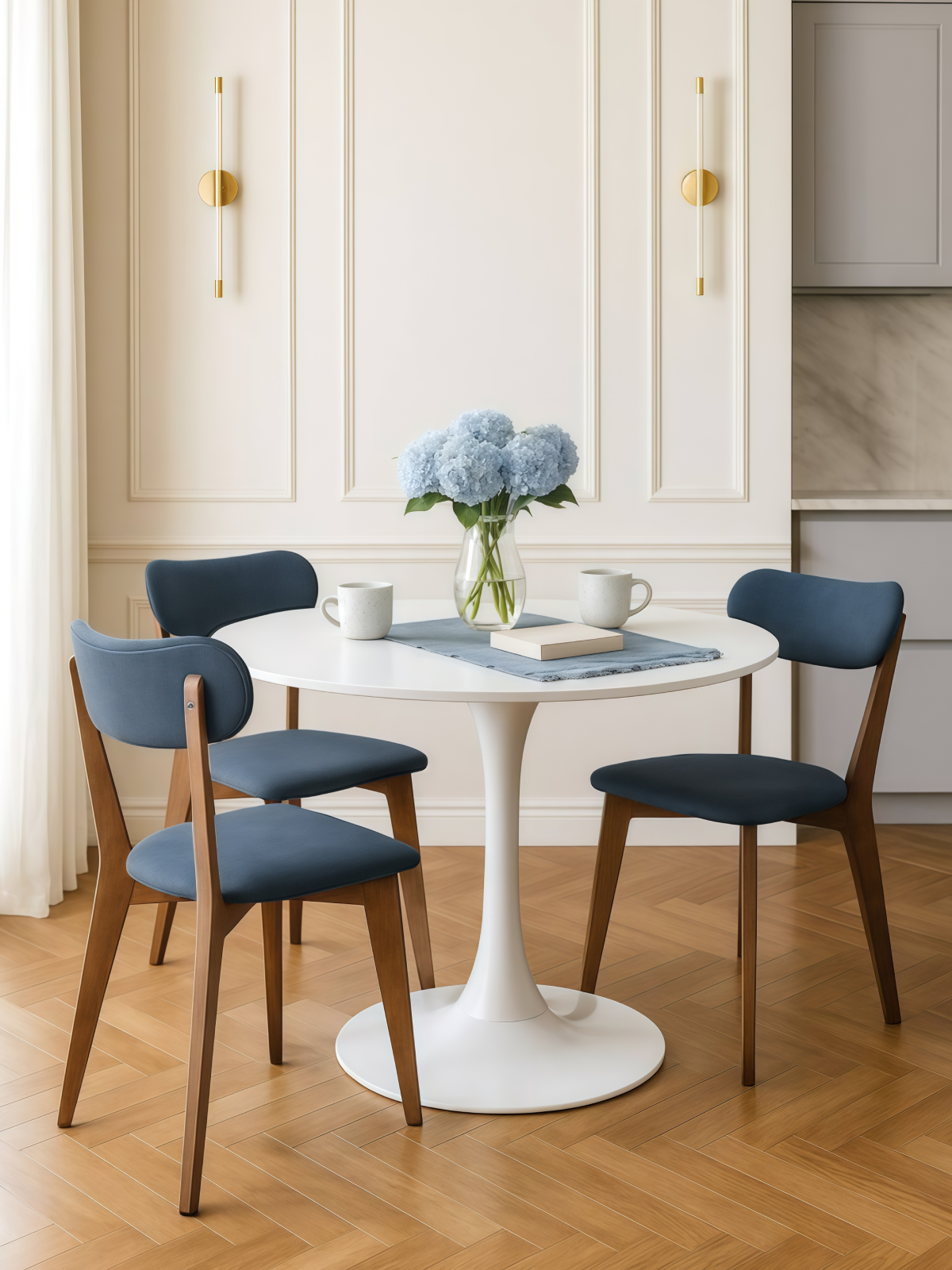 Стулья для кухни SANYAK комплект 3 шт мягкие со спинкой для обеденной зоны, велюр, Синий