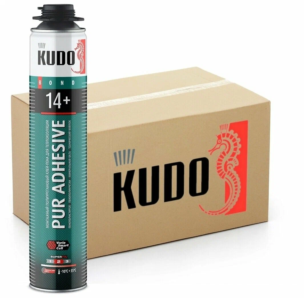 Клей-пена KUDO PROF 14+, для пенополистирола/бетона/кирпича/металла, водостойкий, термостойкий , 12 штук