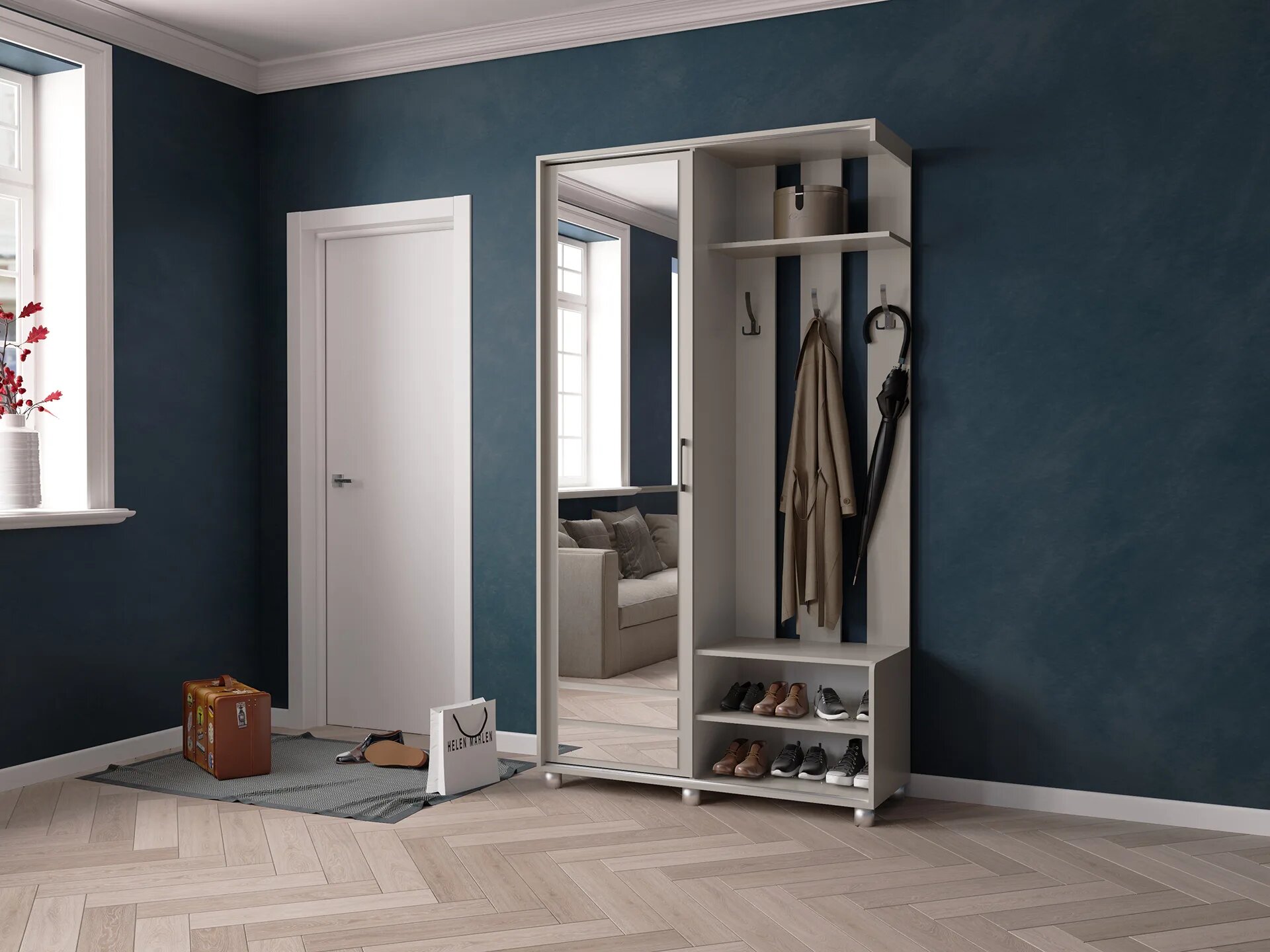 Прихожая «Ларго-2», узкая, с зеркалом, кашемир (115х42х210 )