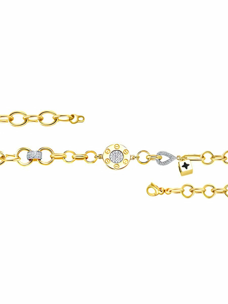 Браслет, желтое золото, 585 проба, родирование, фианит