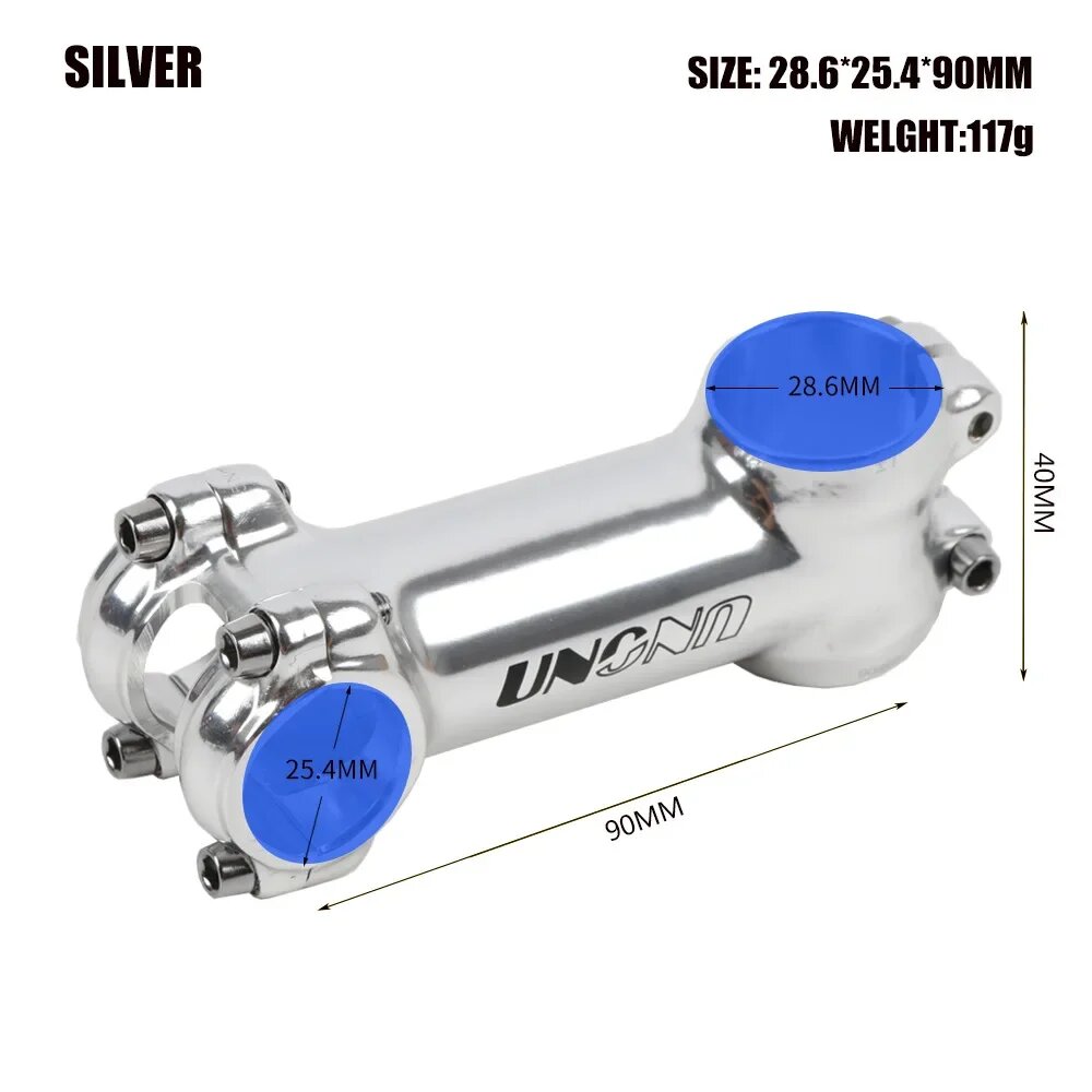 UNO Велосипедный вынос руля алюминиевый 25,4*28,6 мм 60-130 мм 7 градусов Серебряный, Sliver 7degrees 90mm