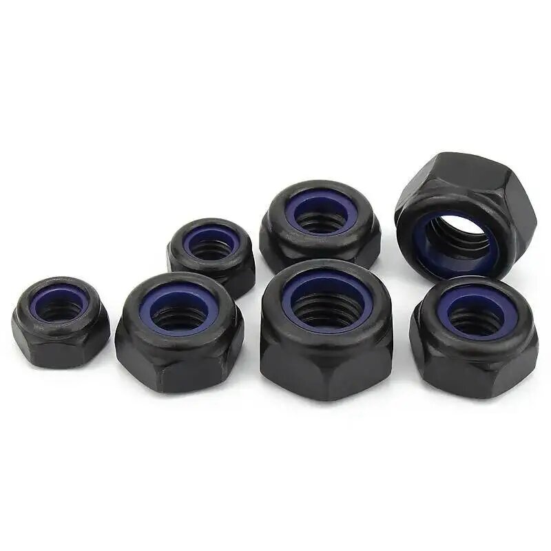 Гайки самоблокирующие шестигранные нейлоновые М2-М12 M2.5(50pcs), Black Zinc