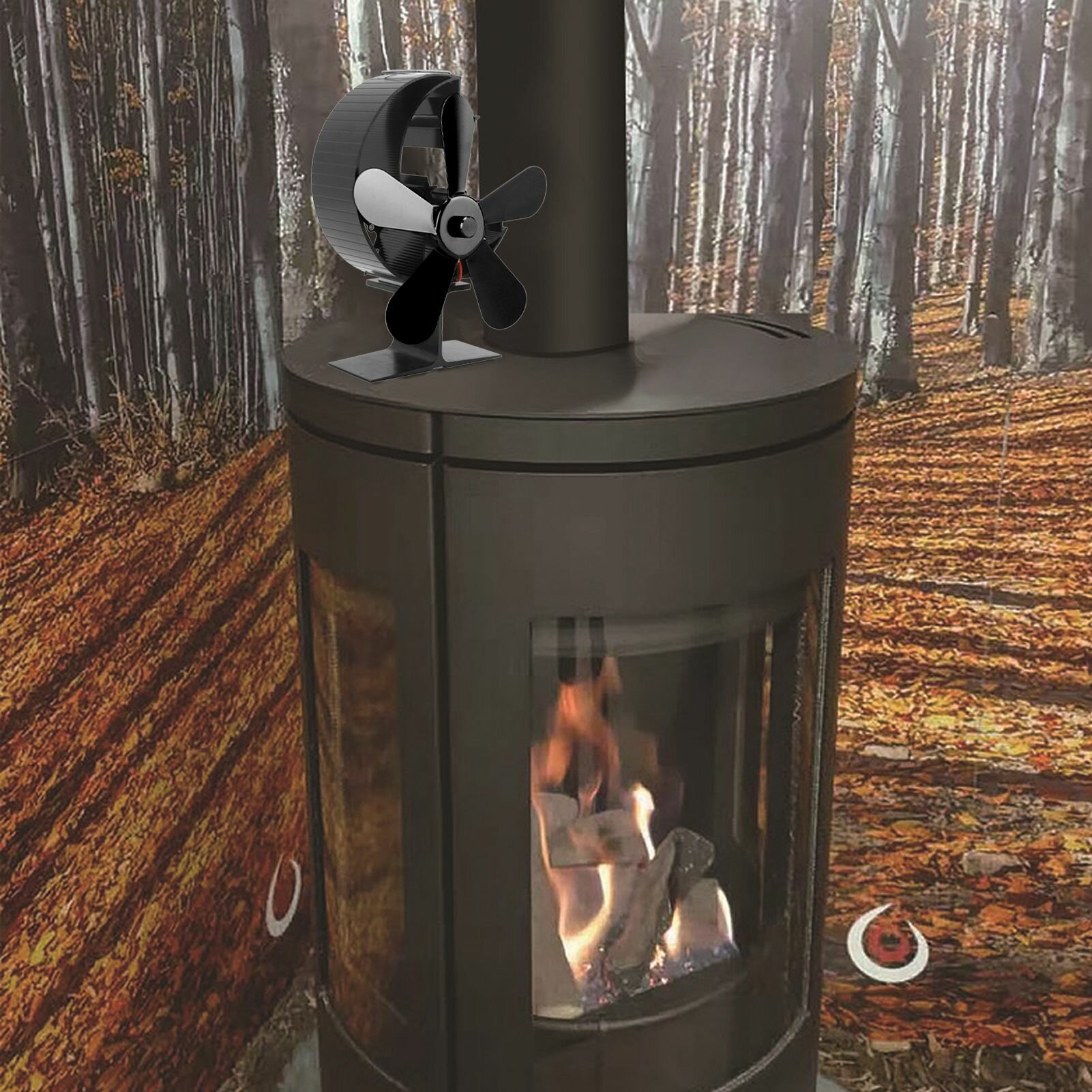 5-лопастной тепловой вентилятор для печи из алюминиевого сплава, быстрое рассеивание тепла, тепловой вентилятор для камина для дровяного камина, черный