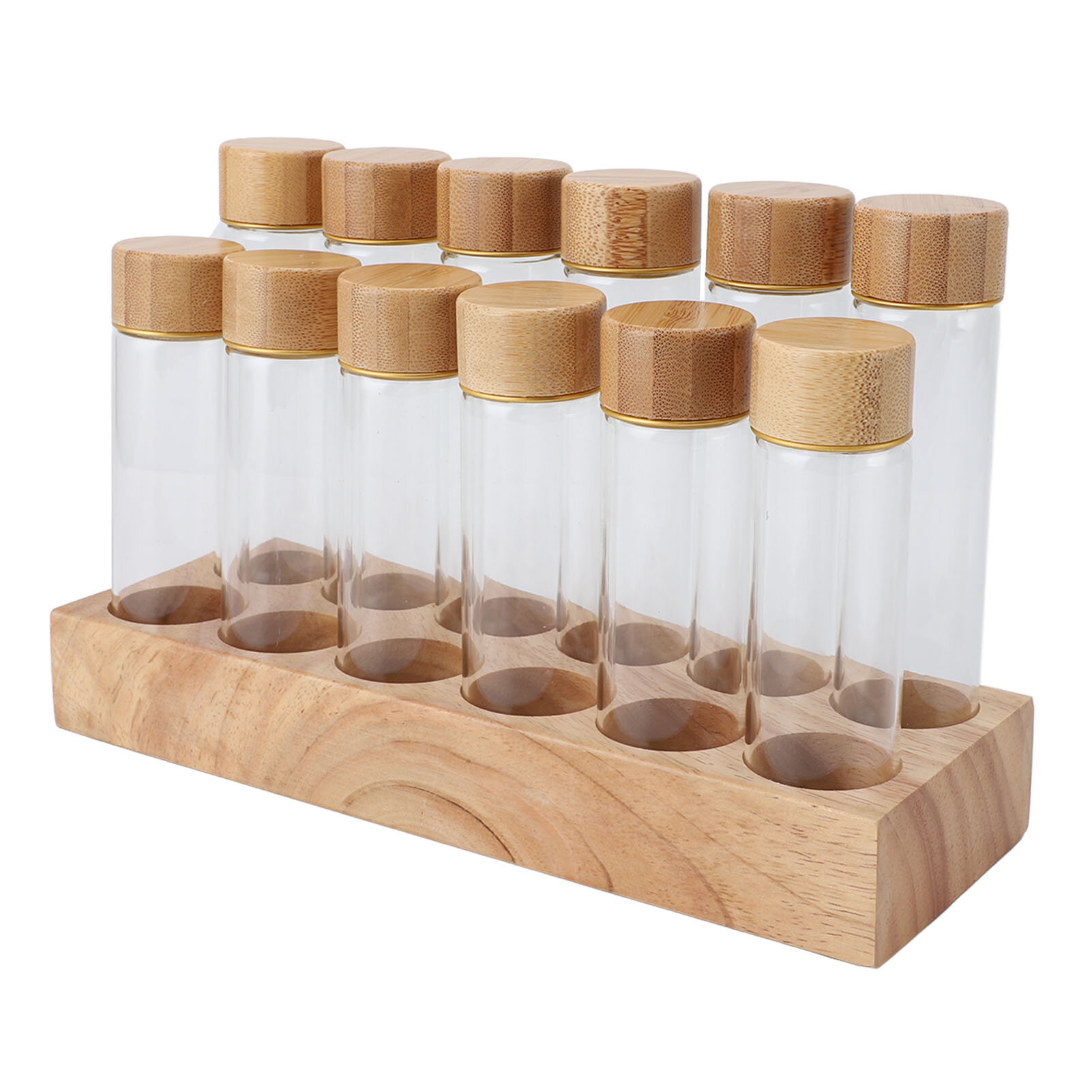 Стеклянный контейнер для хранения кофейных зерен с деревянной подставкой для декора кафе-бара, двойной ряд