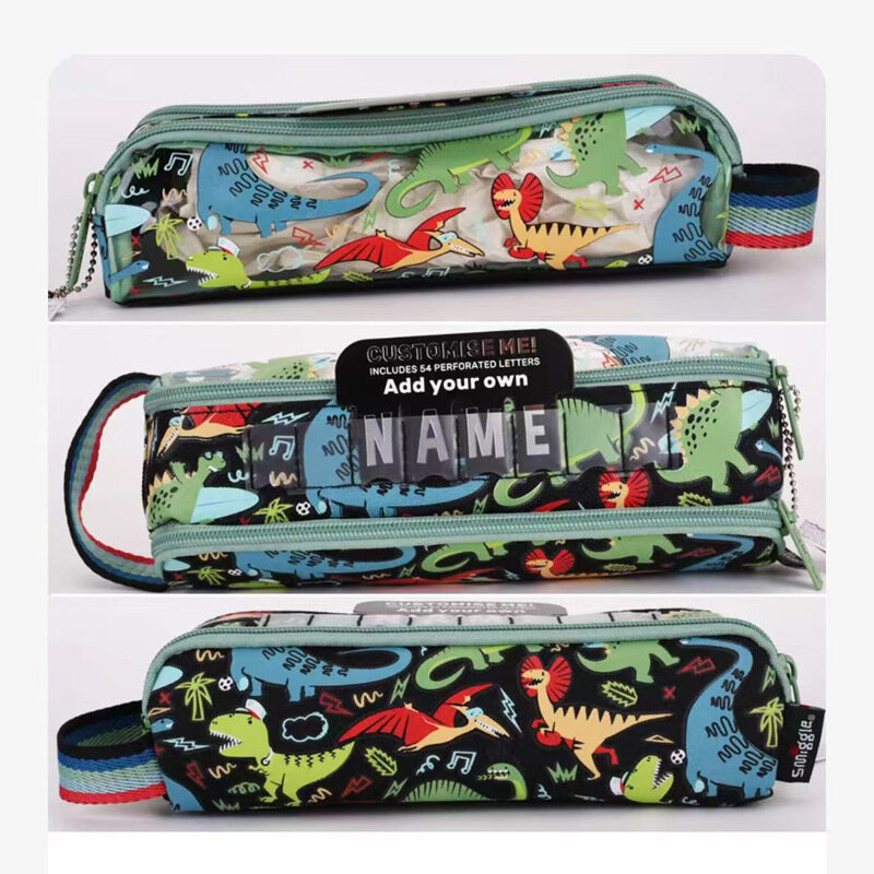 Пенал Smiggle "Зеленый динозавр", на молнии, для карандашей, 22,5x6,5 см