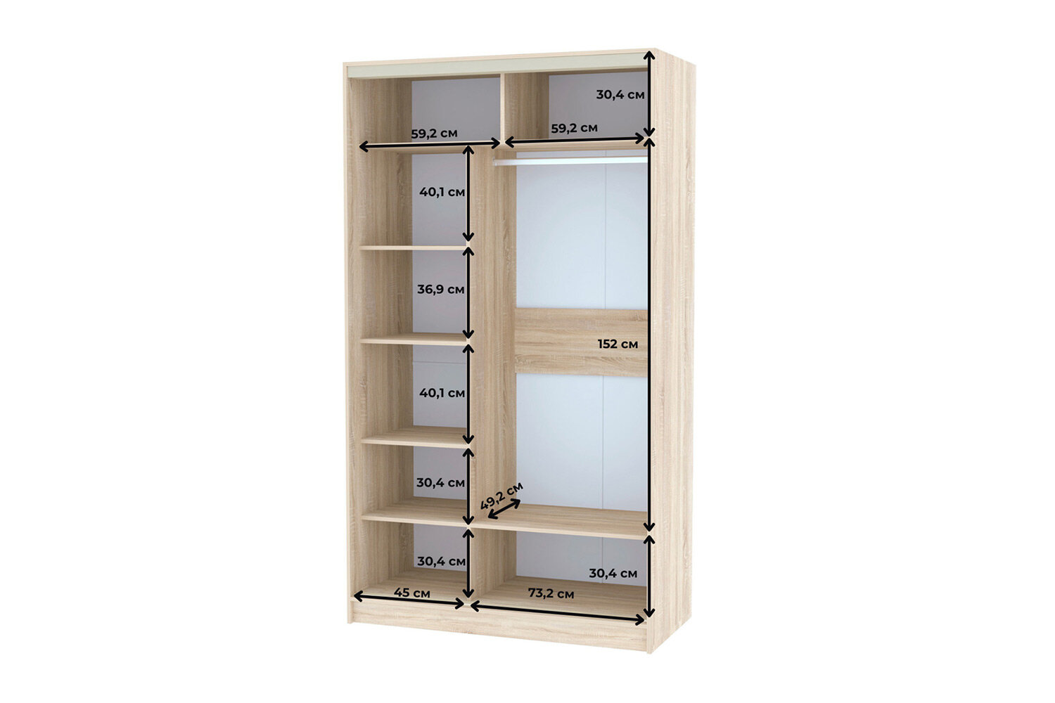 Шкаф-купе Hoff Home, 123,2х229,5х59,5 см, для одежды, ЛДСП, цвет дуб Сонома — фото 1