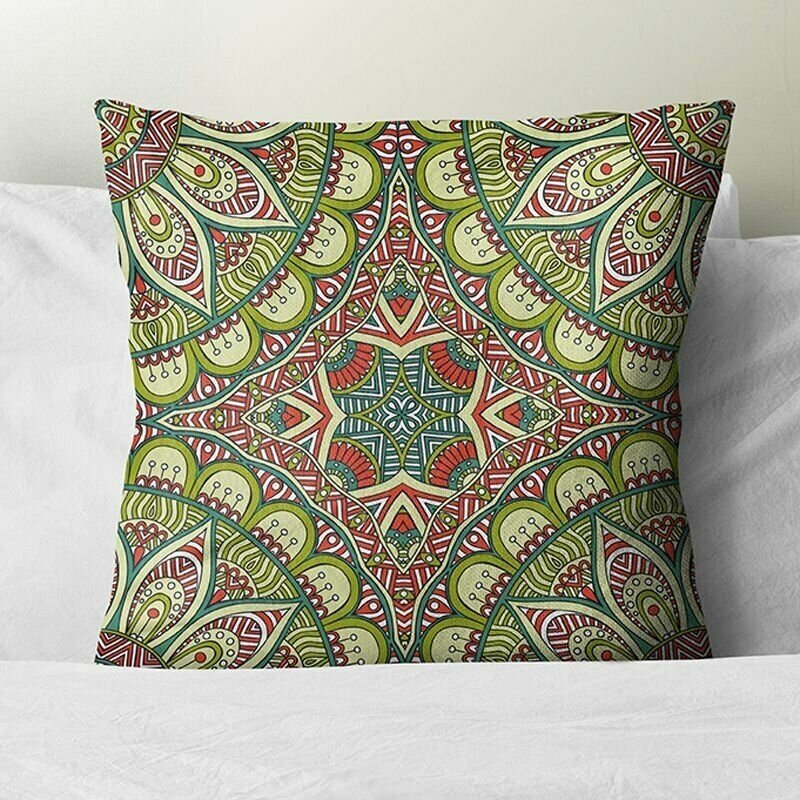 Подушка декоративная Африканские Узоры Зеленые Цветы 40х40 велюр