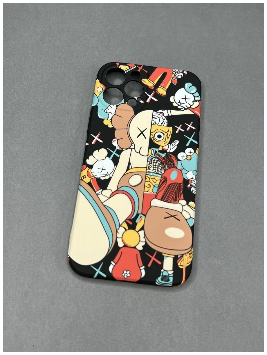 Чехол на iphone 12 Pro , защитный кейс Luxo на айфон 12 Про кавс , soft-touch , с флуоресцентным рисунком Kaws