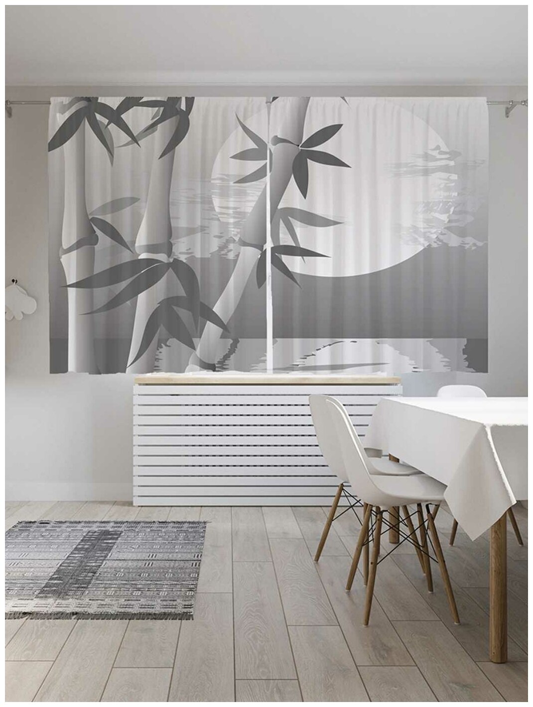 Фотошторы короткие "Бамбук на солнце", 2 полотна шириной по 145 см, высота 180 см, JoyArty