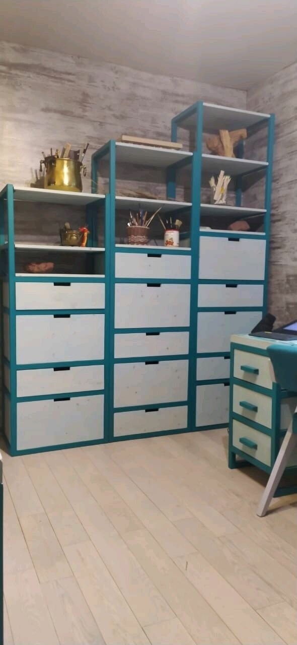 Стеллаж "EasyLOFT" в стиле лофт, модель "Трио", модульный, 180х40х200 см.