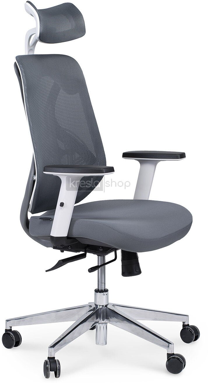 Кресло для руководителя Norden Имидж gray YS-0817H(D+T)W белый пластик, серая сетка, серая ткань