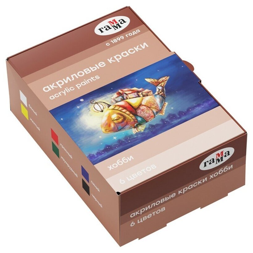 Акрил декоративный 6 цветов по 20 мл Гамма Хобби, артикул 3012196