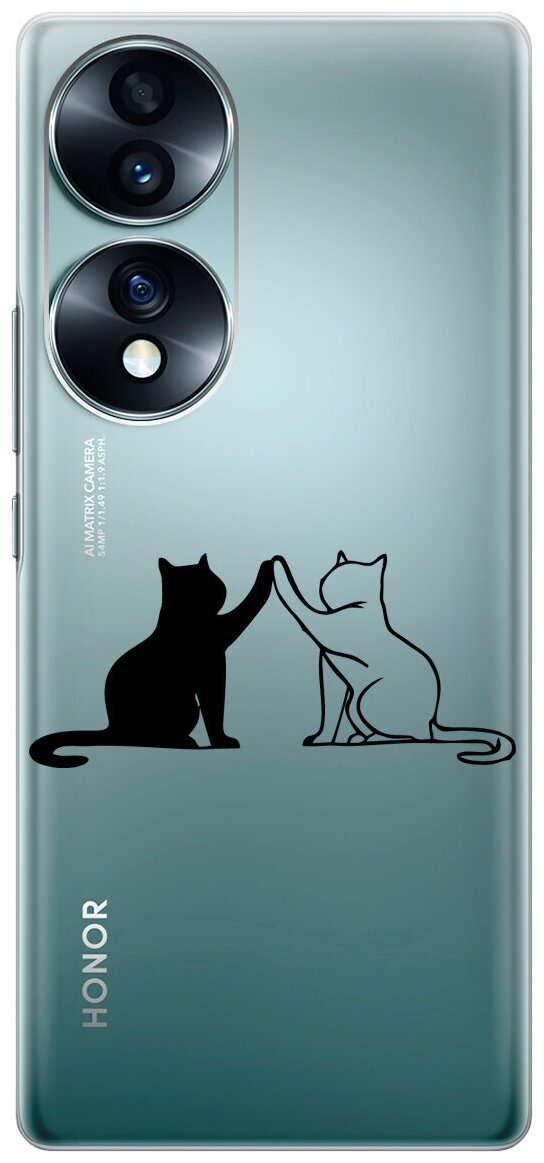 Силиконовый чехол на Honor 70, Хонор 70 с 3D принтом "Cats" прозрачный