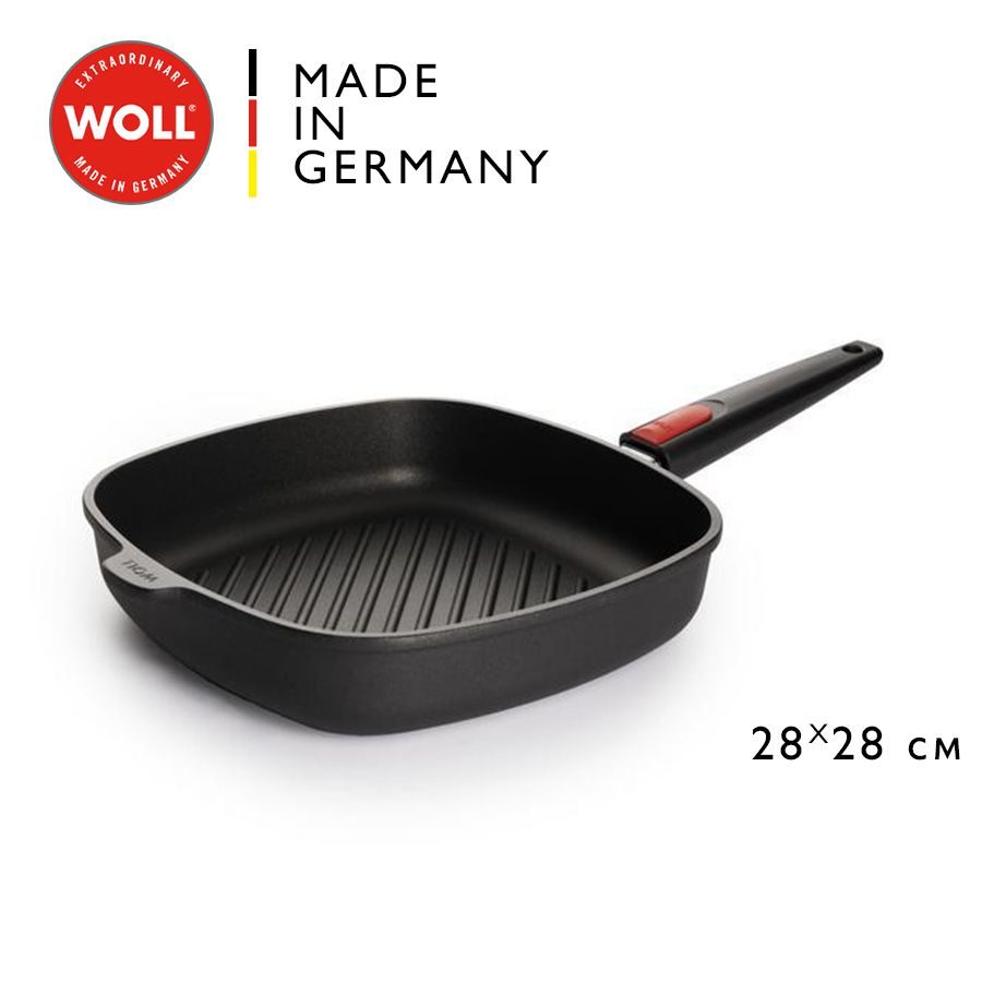 Сковорода-гриль WOLL 28х28 см Германия Titanium Nowo алмазное антипригарное покрытие высота 6,5 см съемная ручка