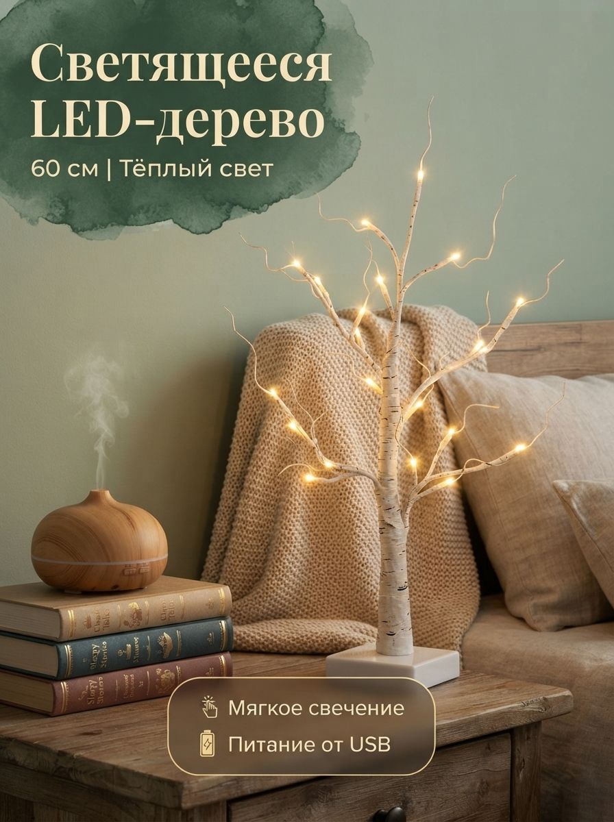 Светильник в виде дерева березы. Светодиодный.