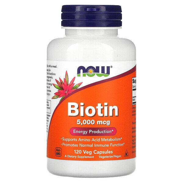 Биотиновые капсулы NOW Biotin 200, без ГМО, 5000 мг, 120 штук