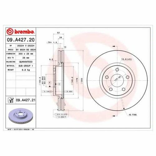 Тормозной диск передний Brembo 09a42720 для Ford Mondeo IV