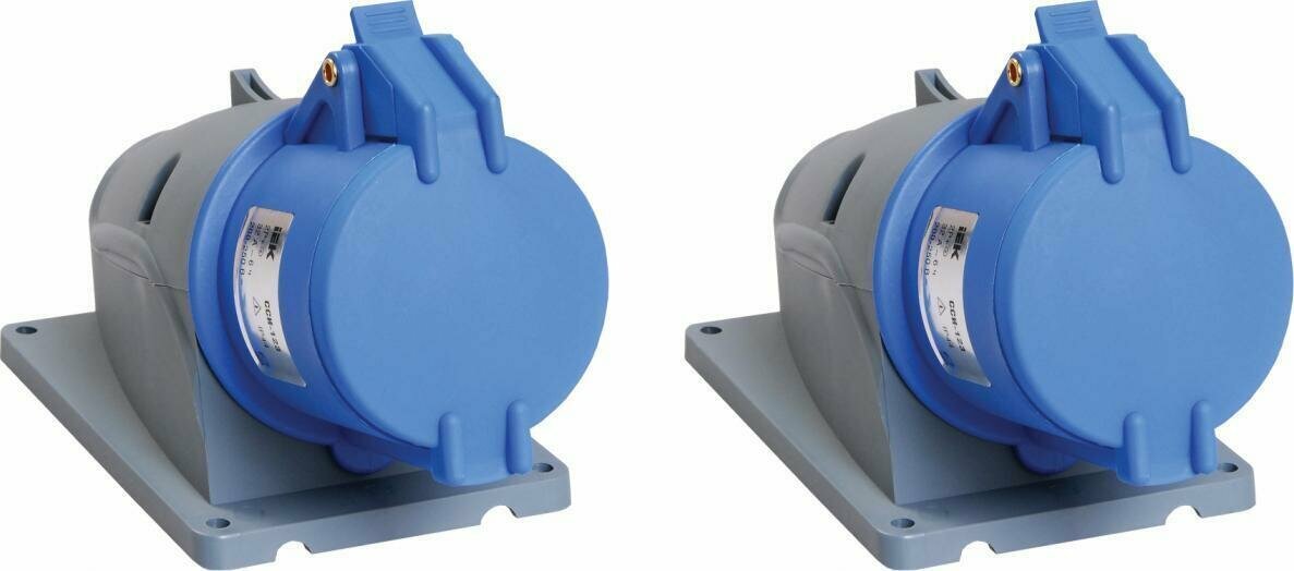 Розетка силовая стационарная IEK 2Р+РЕ 32А 220В пластиковая IP44 (комплект из 2 шт)