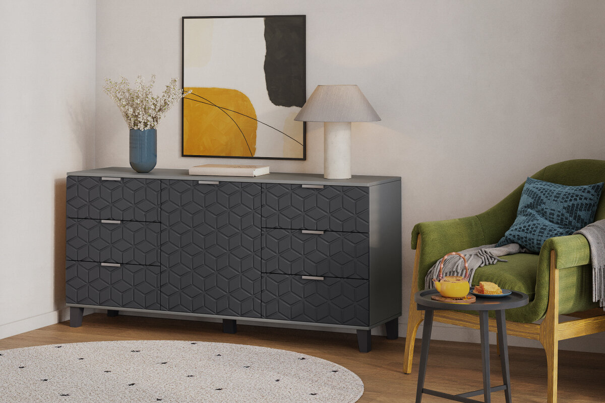 Комод Марвин 33 фрезеровка 2 Графит для документов для книг для обуви для одежды для посуды 150*70*40