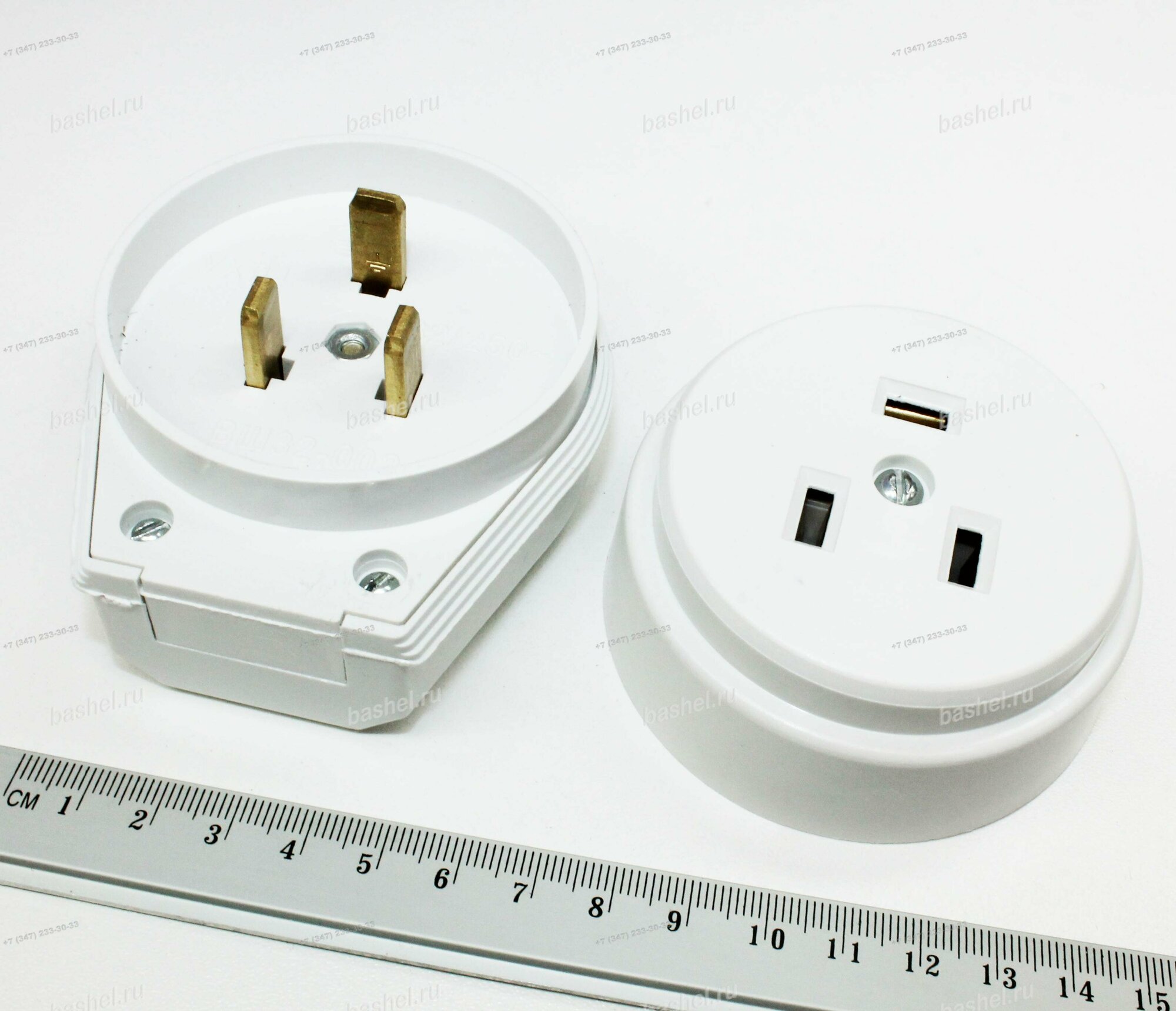 Розетка сетевая с вилкой РШ/ВШ для электроплит ОУ (РВШ 32-002) 32А-40А 220В 2P+PE, латунь, пласт, белая Витебск